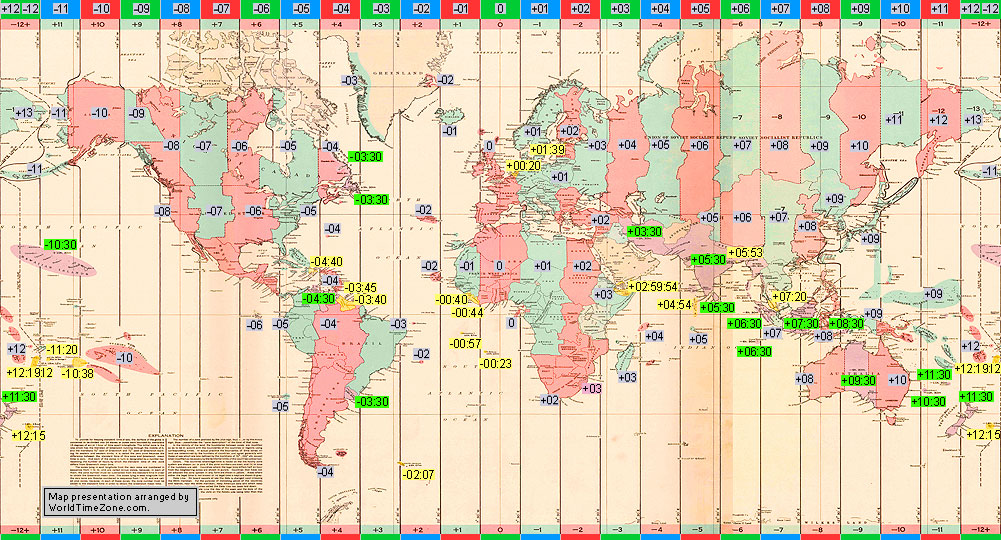 Standard Time Zone Chart Of The World In 1944 Map Presentation Arranged By World Time Zone